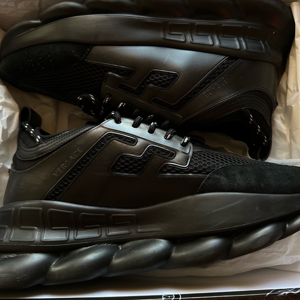 Versace Chain Reaction "Triple Black" Sneakers. Size … - Gem